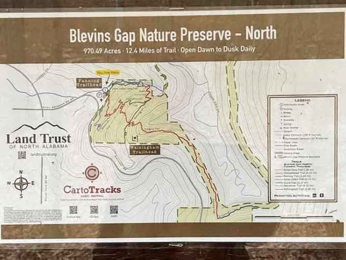 Trail map showing 970 acres of preserved wilderness, because some things are too precious to pave over for parking.