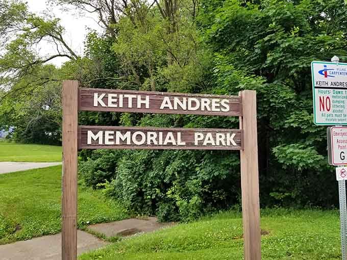 The sign says it all. Keith Andres Memorial Park is the real deal, not just a rumor.