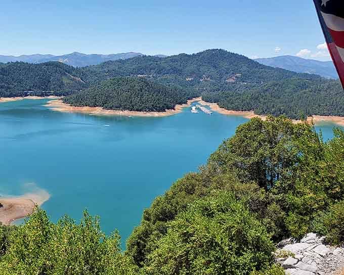 From up here, the lake stretches out like a postcard that California forgot to mail you sooner.