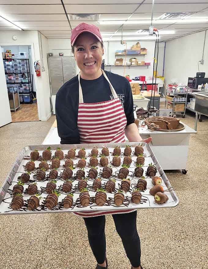 Chocolate-covered strawberries fresh from the kitchen, proof that some people are simply living their best lives.