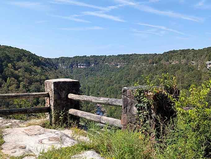 Rustic wooden railings, endless canyon views, and zero cell service. Honestly, that last part might be the best feature.