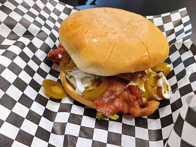 Bacon, jalape&ntilde;os, and homemade ranch piled high. This sandwich has absolutely no interest in being subtle.