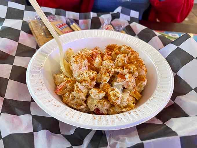 Creamy, generously seasoned, and loaded with Gulf shrimp, this pasta salad is the kind of dish that quietly steals the whole show.