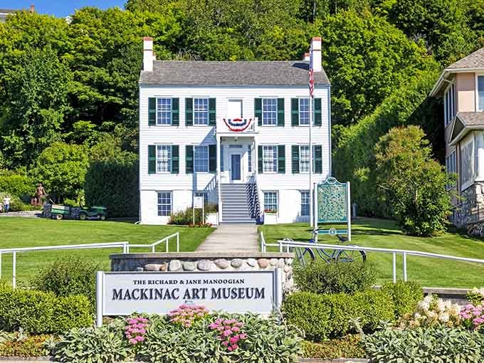 The Richard and Jane Manoogian Mackinac Art Museum sits quietly on the bluff, holding the island's artistic soul.