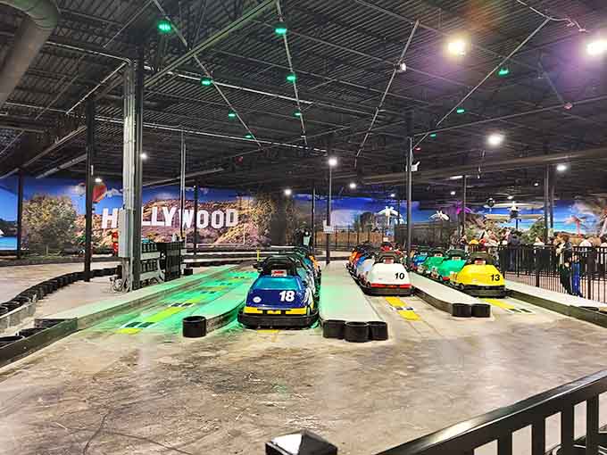 These colorful karts line up like eager racehorses, ready to unleash your inner speed demon.
