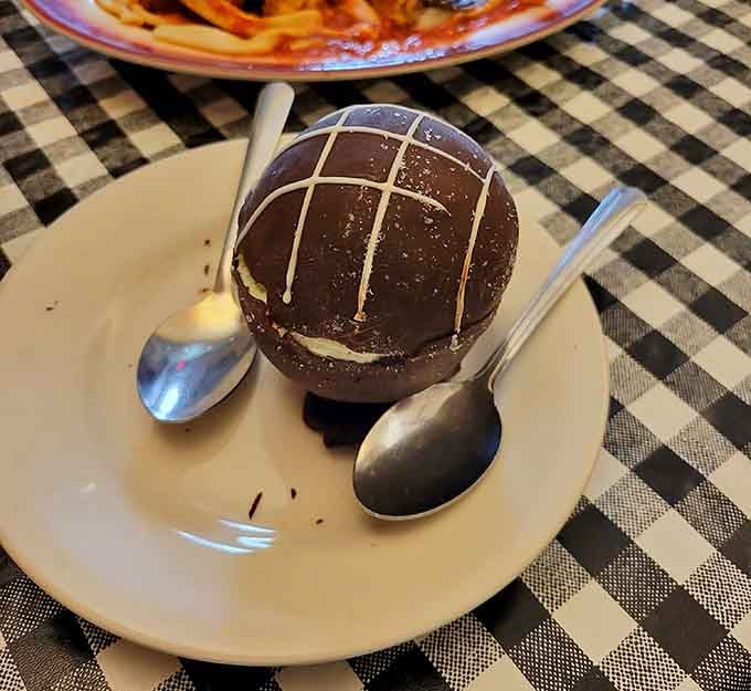 Mama Santa's Spumoni arrives looking like edible architecture, two spoons provided because sharing is strongly encouraged here.
