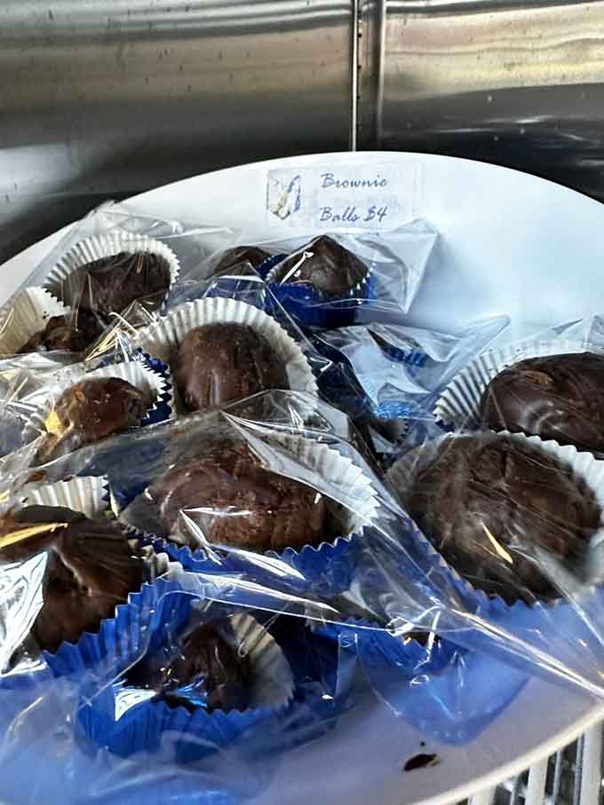 Brownie Balls, individually wrapped and waiting patiently. The perfect sweet finish to a very satisfying meatball adventure.