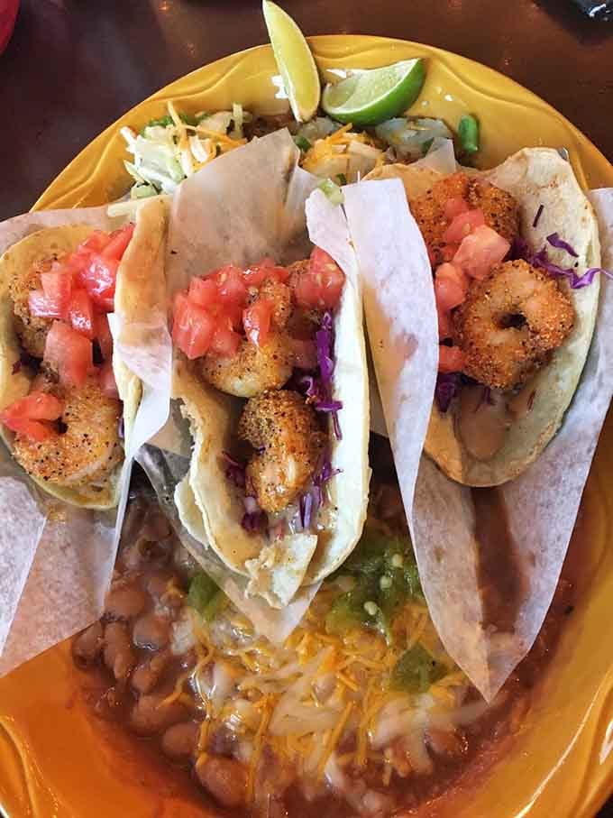 Shrimp tacos bringing coastal vibes to the mountains, proving landlocked doesn't mean flavor-locked in northern Arizona.