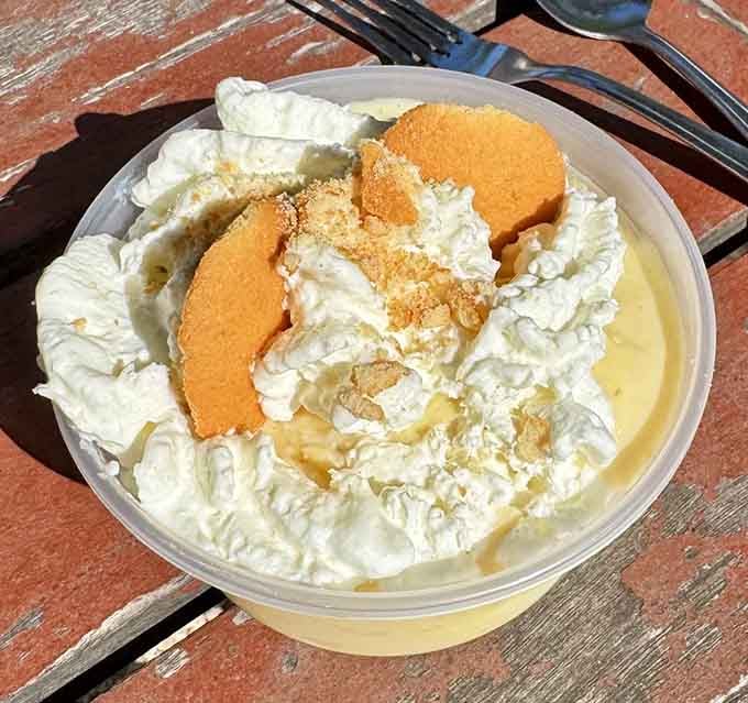 Banana pudding with vanilla wafers and whipped cream is the sweet ending every smoky meal deserves and demands.