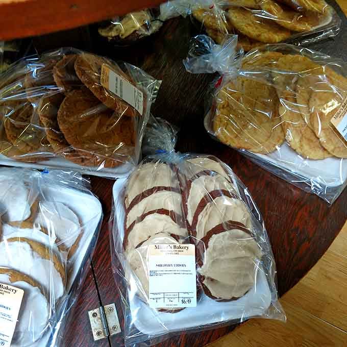 Rows of molasses, snickerdoodle, and gingersnap cookies, all bagged up and begging to come home with you.