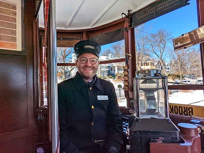 That grin says it all. This motorman knows he has one of the best volunteer gigs in Minnesota.