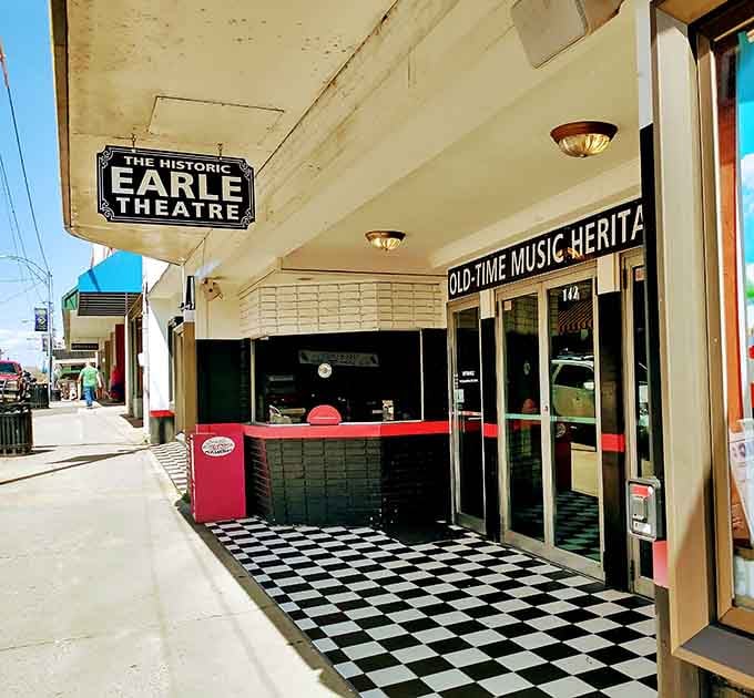 The Historic Earle Theatre, where the checkerboard floors have seen more toe-tapping than a square dance convention.