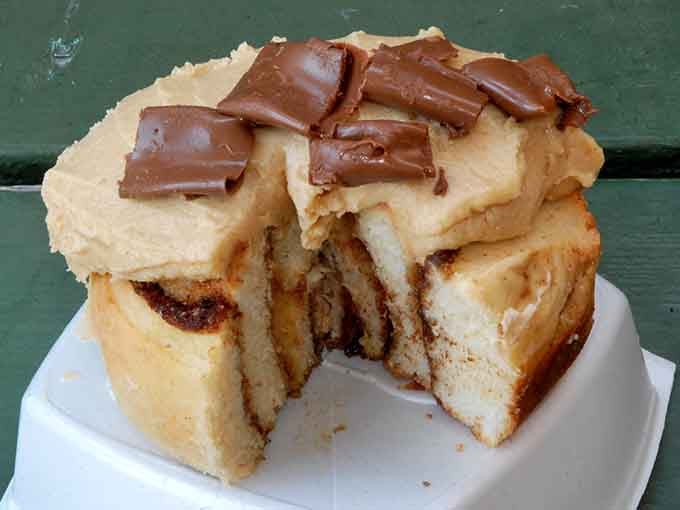 Peanut butter icing and chocolate pieces on top, proof that some people simply refuse to settle for ordinary.