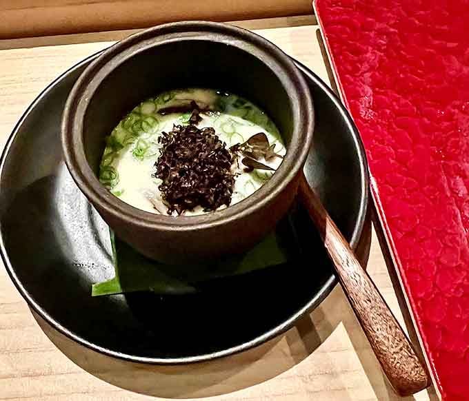 Dark truffle heaped over silky chawanmushi in a rustic ceramic cup is the culinary equivalent of a cashmere sweater on a cold night.
