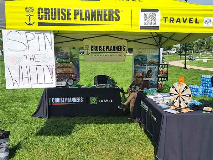 You never know what you'll find at the market, from cruise planners to prize wheels. It's retail roulette!