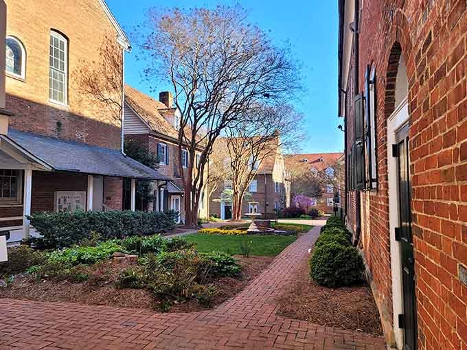 Brick pathways, tended gardens, and quiet corners that make you want to sit down and stay a while.