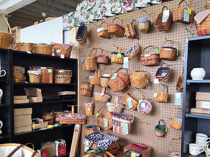 A wall full of Longaberger baskets, Ohio's most beloved woven treasure, all in one glorious spot.