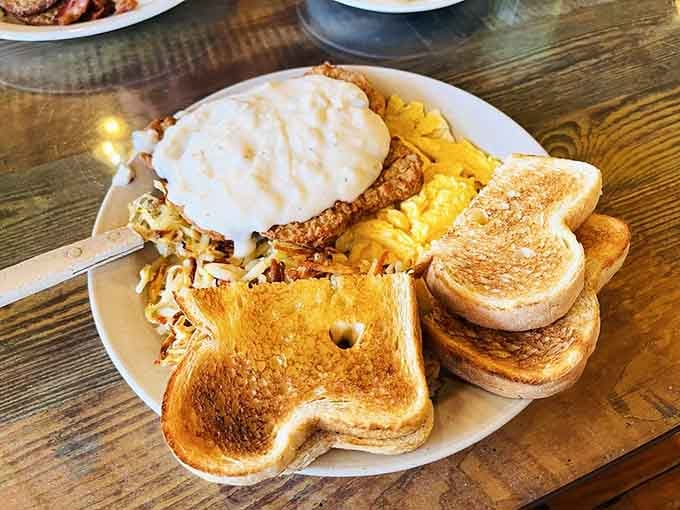 Country Fried Steak and Eggs done right. This plate means business, and breakfast just got very serious.