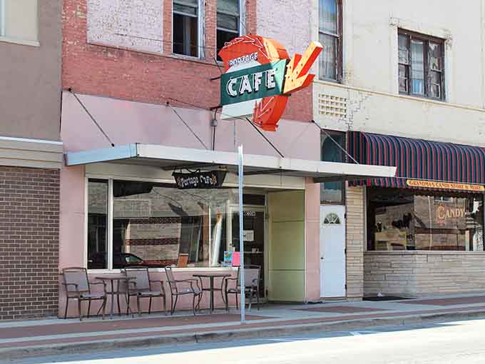 That vintage Portage Cafe neon sign is a love letter to classic American diners, still glowing after all these years.