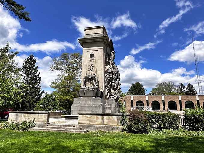 The Battle Monument honors Revolutionary War heroes with the kind of dramatic flair they absolutely would have appreciated.