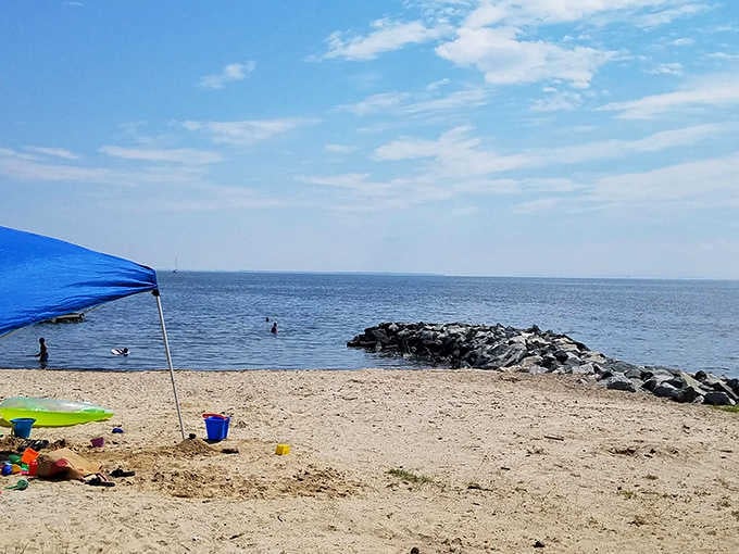 Rock Hall's beach on a sunny day. Bring sunscreen, a good book, and zero expectations except joy.
