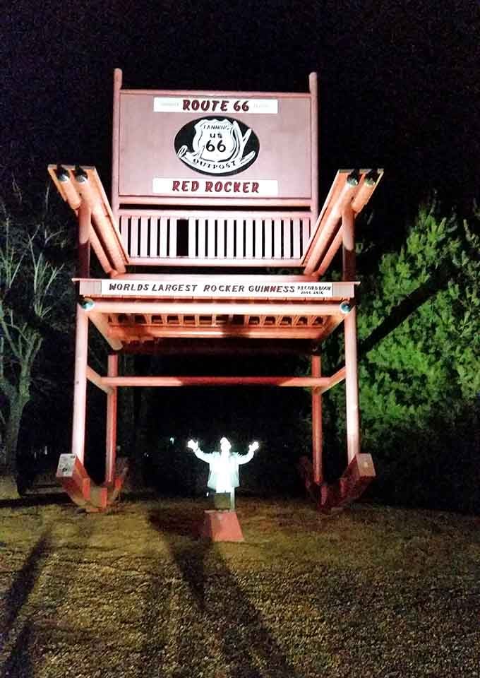 Lit up against the night sky, the Route 66 Red Rocker takes on a whole new level of dramatic presence.