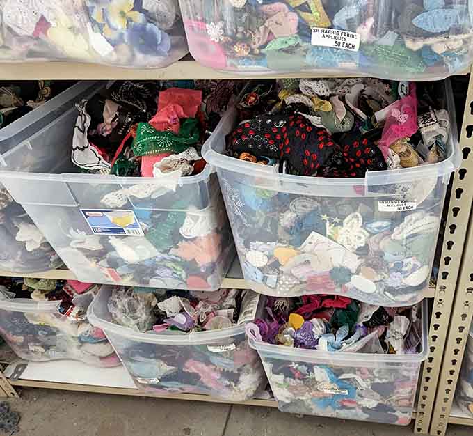 Tubs packed with fabric appliques, where digging through is half the fun and finding the perfect piece is pure joy.