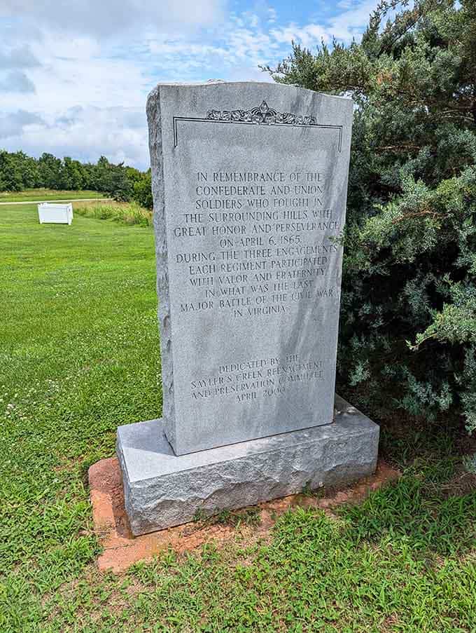 Carved in granite, these words honoring both Union and Confederate soldiers carry a weight that stops you cold.