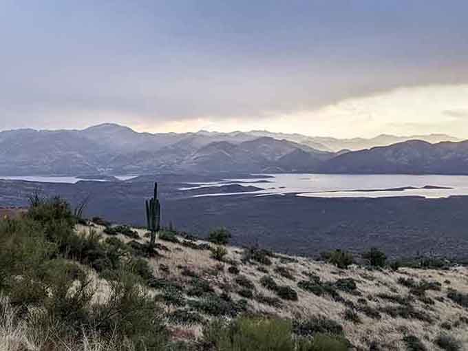 Roosevelt Lake stretches across the horizon, reminding you that Arizona's water features come in all magnificent sizes.