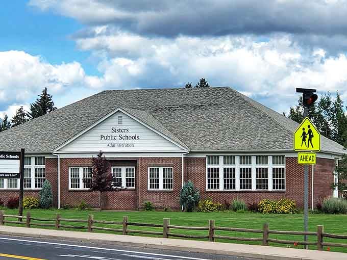 Even the school administration building in Sisters looks welcoming enough to make you wish you could go back to class.