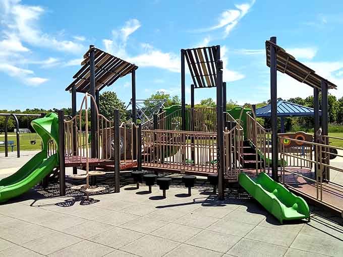 A playground this good makes adults briefly reconsider their age. Briefly.