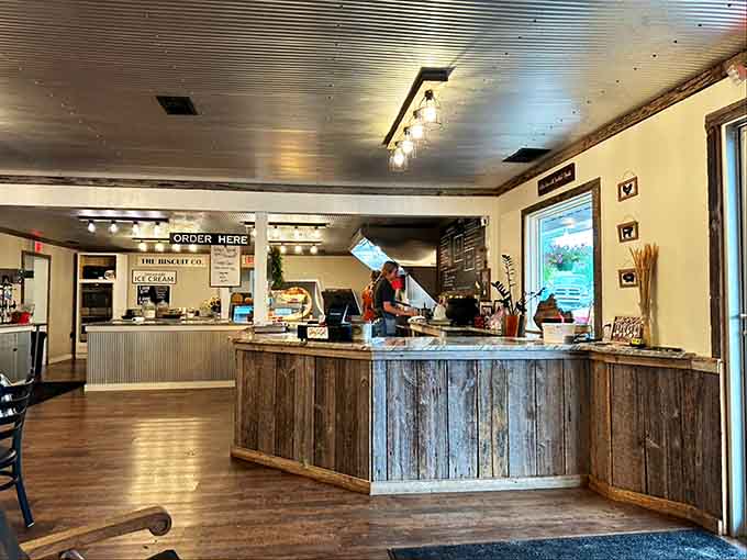 The rustic counter area where breakfast dreams are ordered and delicious realities are created every morning.