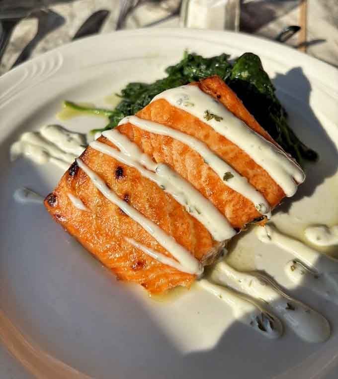 That baked salmon with lemon garlic aioli is so beautifully plated, it deserves its own Instagram account.