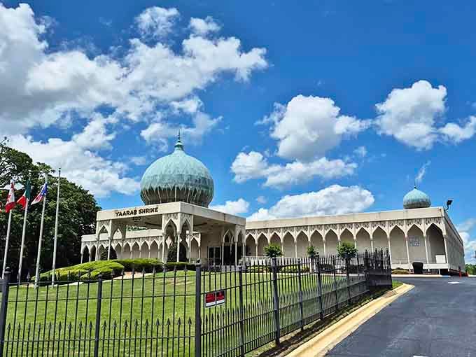 The Yaarab Shrine Center's stunning domes rise against a perfect Georgia sky, the kind of sight that makes you say "wait, that's in Atlanta?"