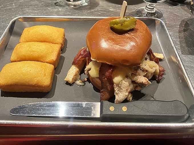 A chicken sandwich so stuffed it needed a toothpick just to hold itself together. Respect.