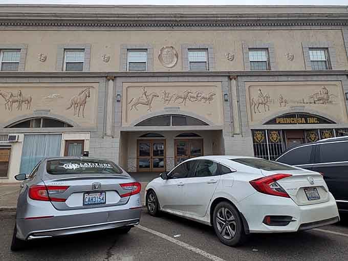 That carved facade on the Liberty Theatre building is the kind of architectural detail that stops you mid-stride.