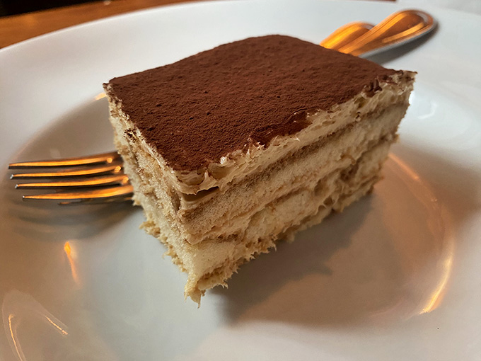 Classic tiramisu done right, with those distinct layers of coffee-soaked ladyfingers and mascarpone cream calling your name loudly.