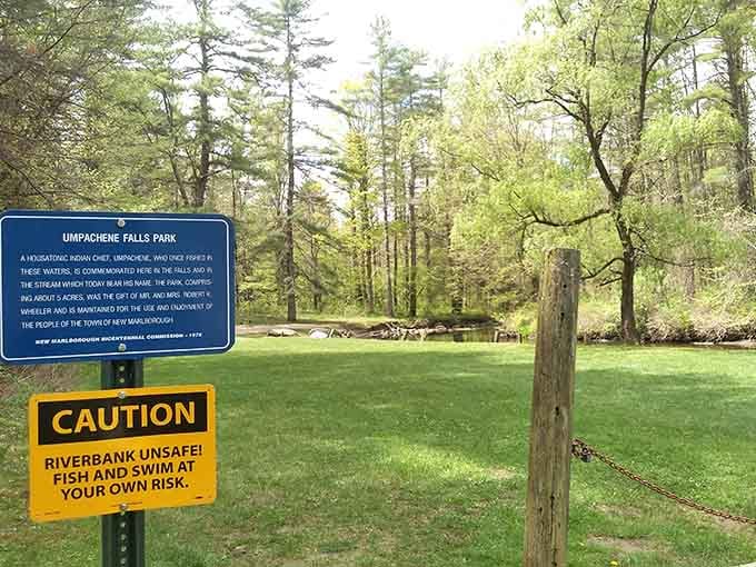 The park sign tells the story. A Housatonic chief once fished these very waters.