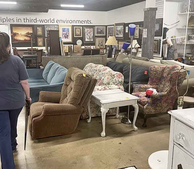 Furniture waiting for new homes, each piece with stories to tell and years of comfort left to give.