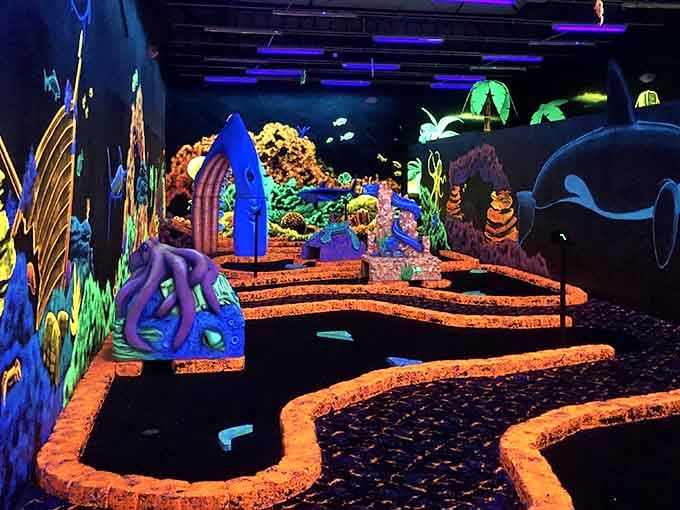 Blacklight mini golf at Players Fun Zone, because sometimes adults need an excuse to act like kids.