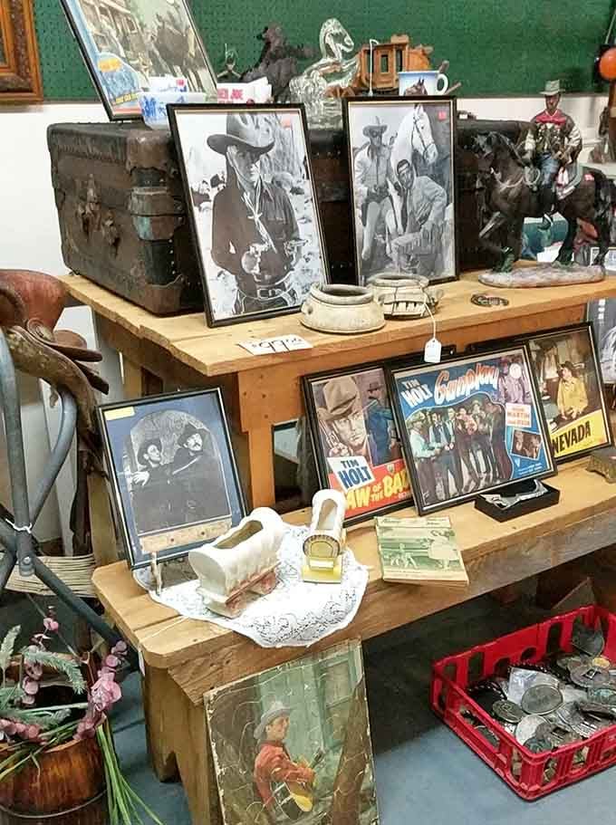 Vintage cowboy photographs and old movie lobby cards, a little corner dedicated to the golden age of the American West.