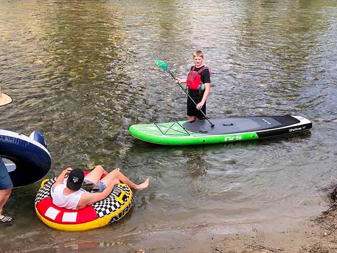 River fun includes tubes and paddleboards, because pioneers would've totally done this if they'd thought of it.