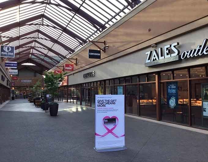Zales Outlet and Converse side by side, covering everything from diamond rings to fresh kicks in one convenient stroll.