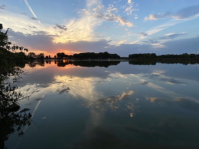 When Lake Okabena mirrors the sunset perfectly, you start wondering if Worthington is just showing off at this point.