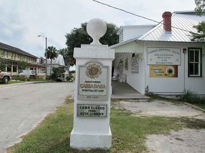 The Cassadaga Spiritualist Camp marker says it all &mdash; closed from dusk to dawn, because even the spirit world keeps reasonable hours.