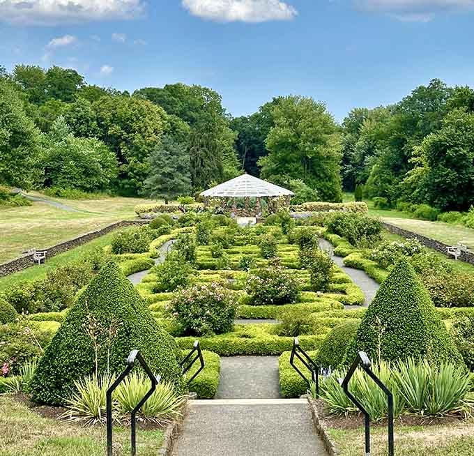 These formal garden hedges are trimmed with such precision, they'd make even the Queen's gardeners nod approvingly.