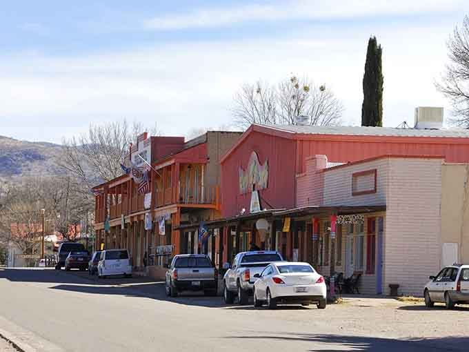 Bare winter trees and colorful storefronts give Patagonia's quiet main street a relaxed, unhurried charm that's genuinely refreshing.