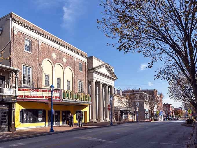 Phoenixville's Colonial Theatre marquee blazes with color on a crisp autumn day, proof that this town knows how to put on a show.