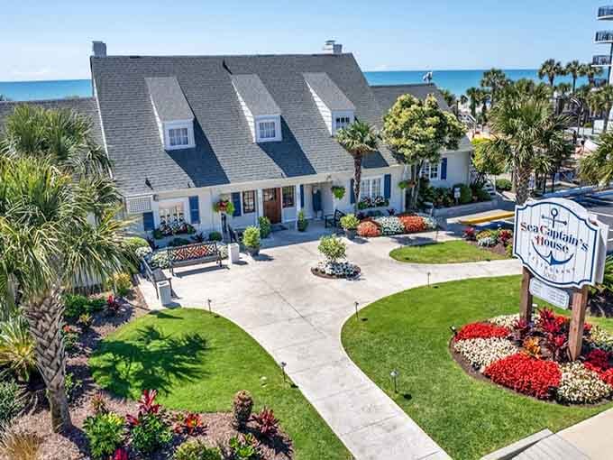 From above, Sea Captain's House looks like someone planted a cottage garden and accidentally built paradise right next to the ocean.