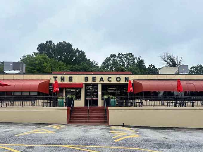 Even on a gray, rainy day, The Beacon's bold red awnings and welcoming staircase make Spartanburg look absolutely worth stopping for.